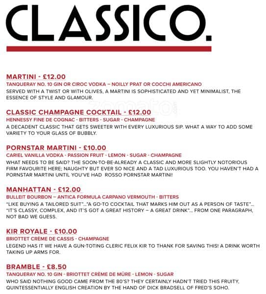 Menu at Rosso Restaurant & Bar, Manchester, 43 Spring Gardens