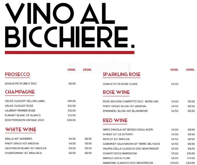 Menu at Rosso Restaurant & Bar, Manchester, 43 Spring Gardens