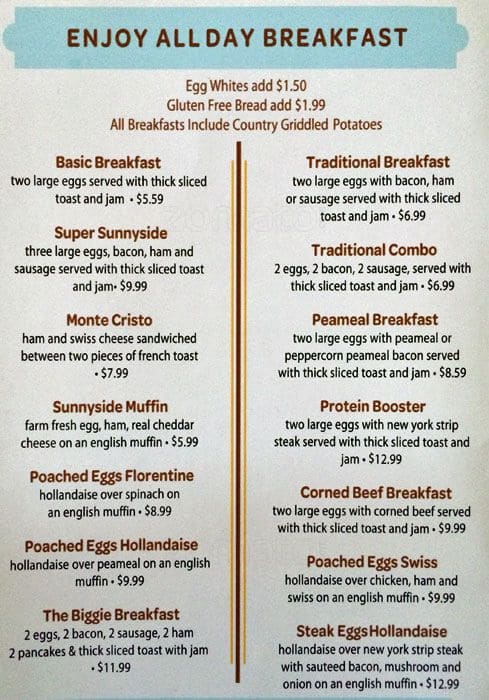 Menu at Sunnyside Grill Burlington restaurant, Burlington, 450 Appleby ...