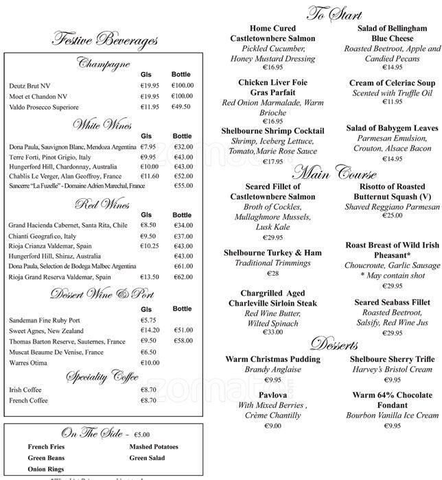 Menu at The Saddle Room restaurant, Dublin