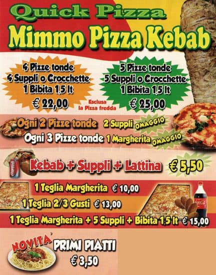 Menu at Quick Pizza pizzeria, Rome