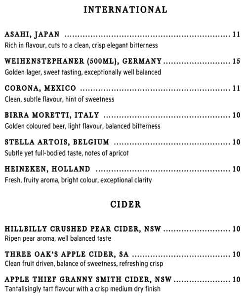 Menu at Cafe Sydney, Sydney, 5 Sydney Customs House