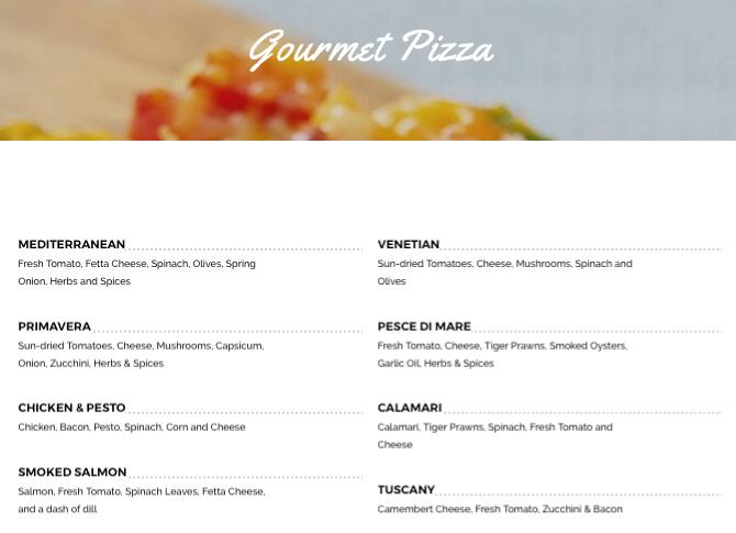 Menu at Zia Cafe, Hawthorn