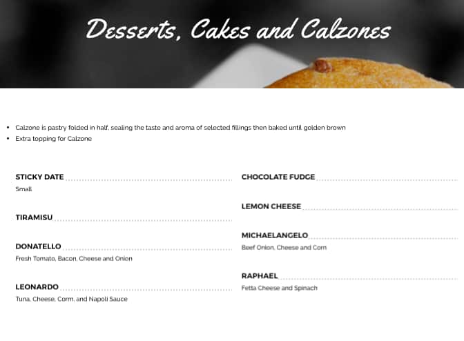 Menu at Zia Cafe, Hawthorn