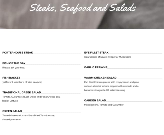 Menu at Zia Cafe, Hawthorn