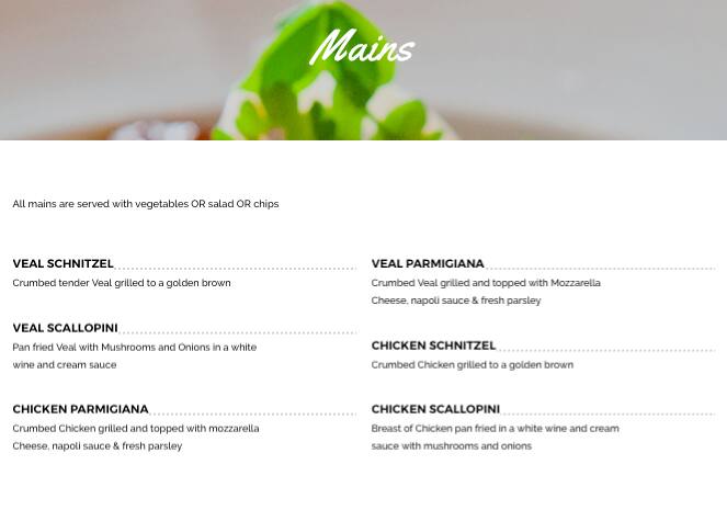 Menu at Zia Cafe, Hawthorn