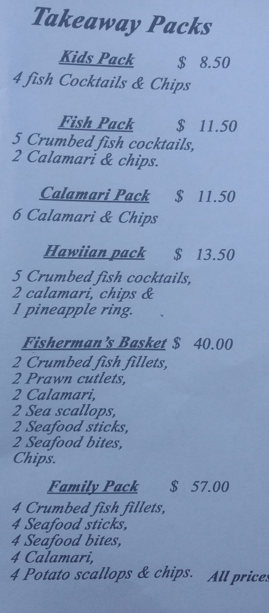 Menu at Fish Online cafe, Aspley