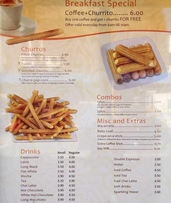 Menu at Churros Plus desserts, Perth