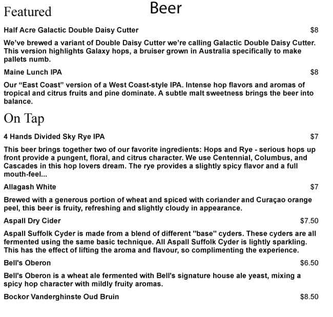 Menu at Miller's Pub, Chicago, 134 S Wabash Ave