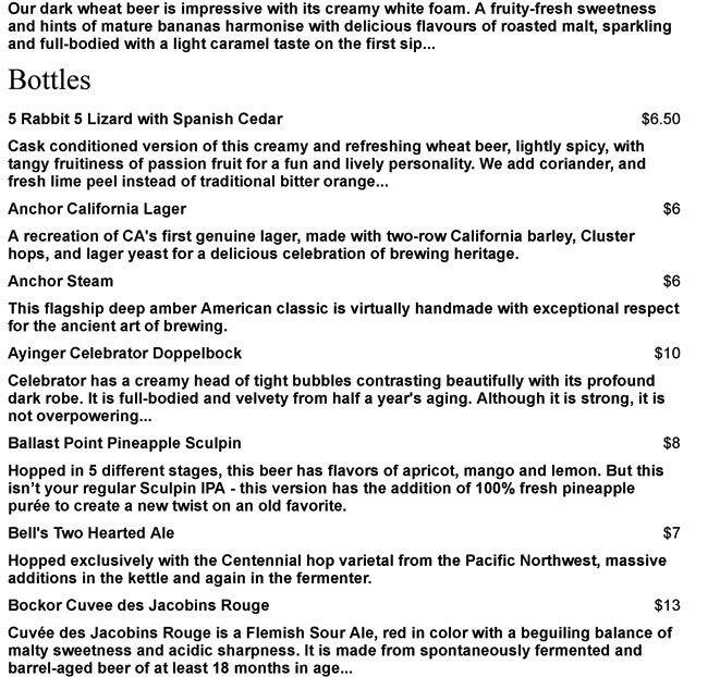 Menu at Miller's Pub, Chicago, 134 S Wabash Ave