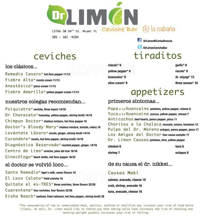 Dr. Limon a Miami: Foto del Menu con Prezzi - Urbanspoon/Zomato