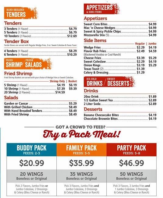 Menu at Wing Zone fast food, Charlotte, N Tryon St T