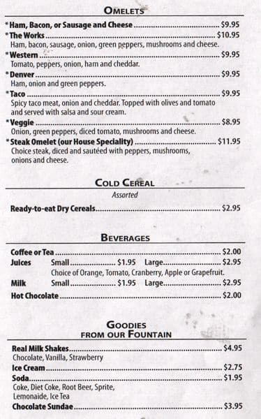 Menu at Pegasus, Snohomish