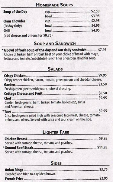 Menu at Pegasus, Snohomish