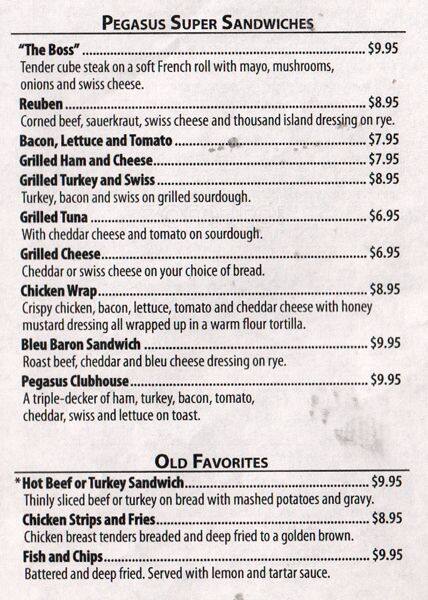 Menu at Pegasus, Snohomish