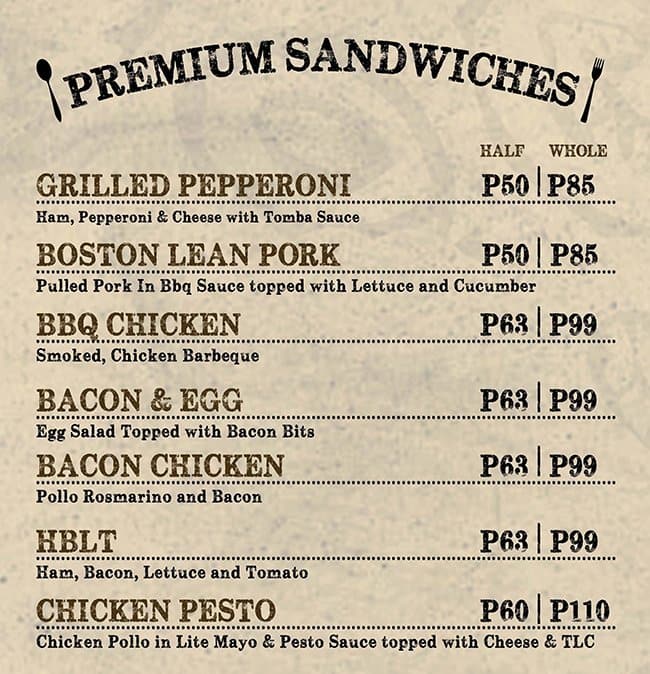 The Sandwich Guy Menu, Menu for The Sandwich Guy, Salcedo Village ...