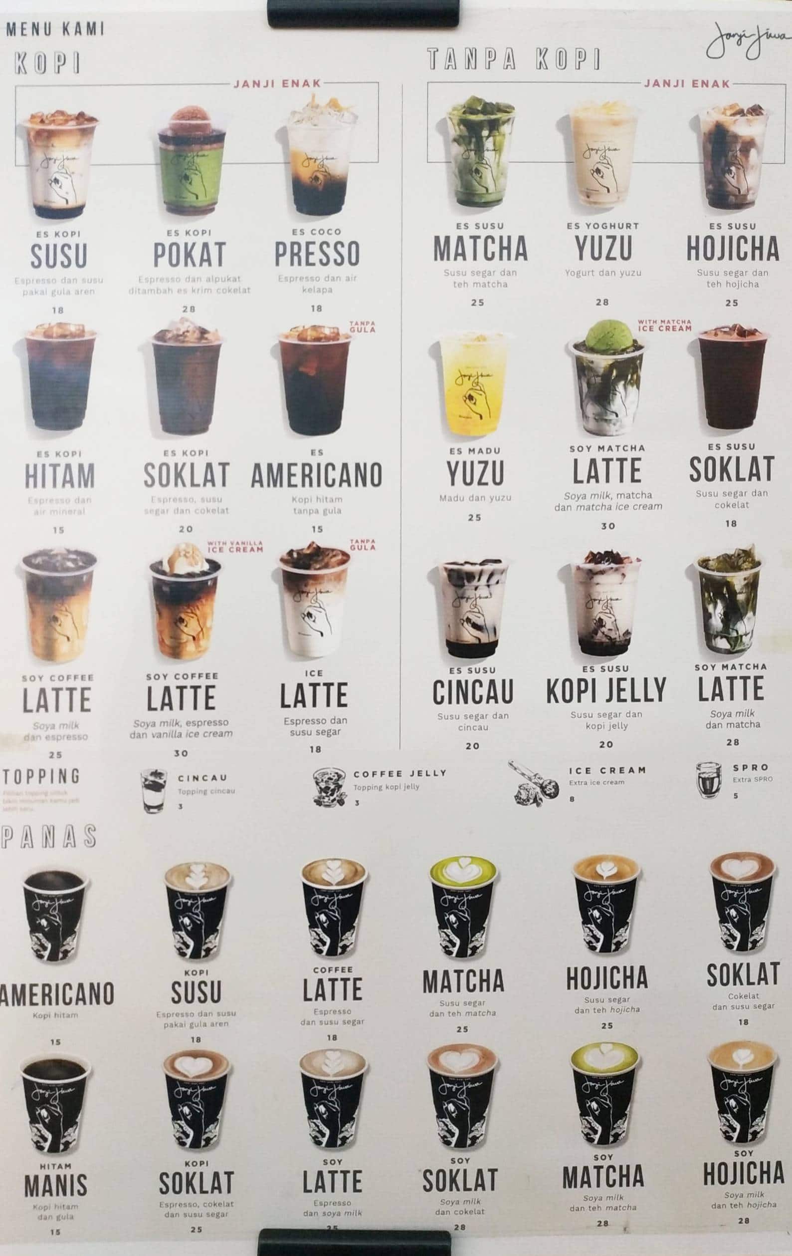 Menu at Kopi Lain Hati ITC Permata Hijau cafe, South Jakarta