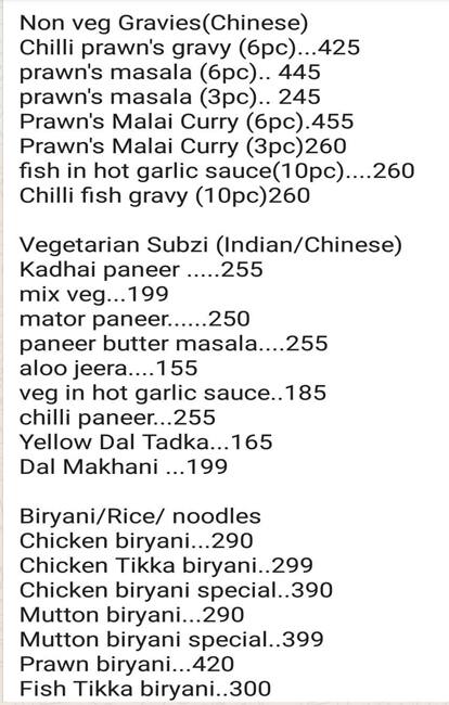 Menu at Feriwala, Kolkata