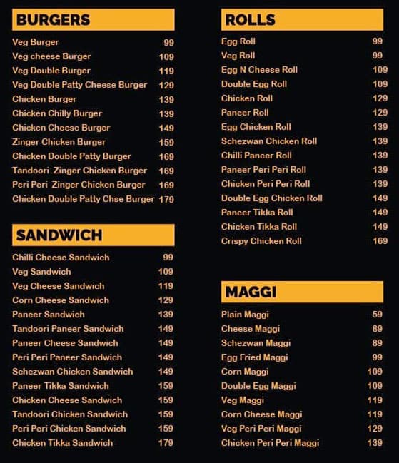Menu of The Food Bunk, Electronic City, Bangalore