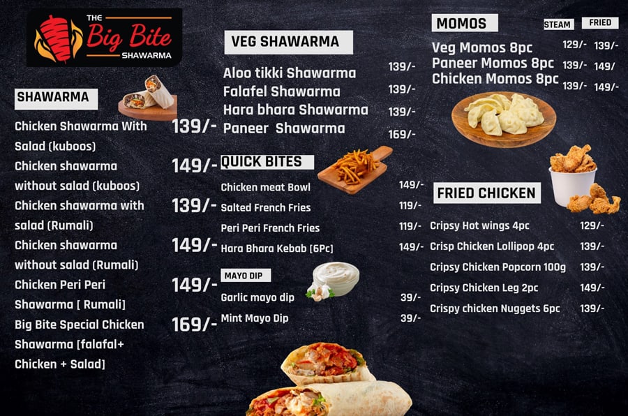 Menu of The Big Bite Shawarma, Jeedimetla, Hyderabad