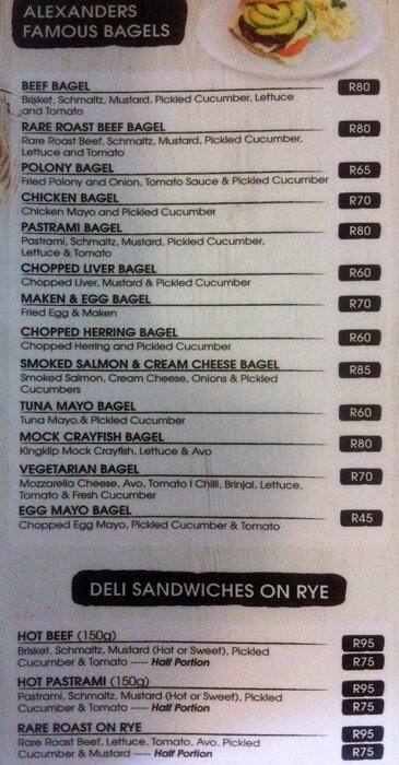 Menu at Restaurant Alexanders Delicatessen@gmail.com, Johannesburg