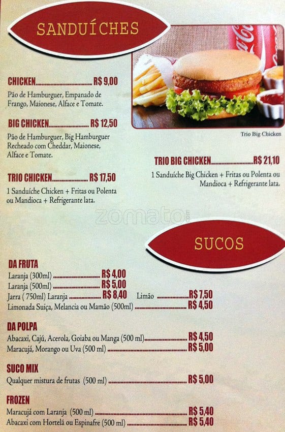 Menu at Fry Chicken restaurant, Brasília, Praça de Alimentação