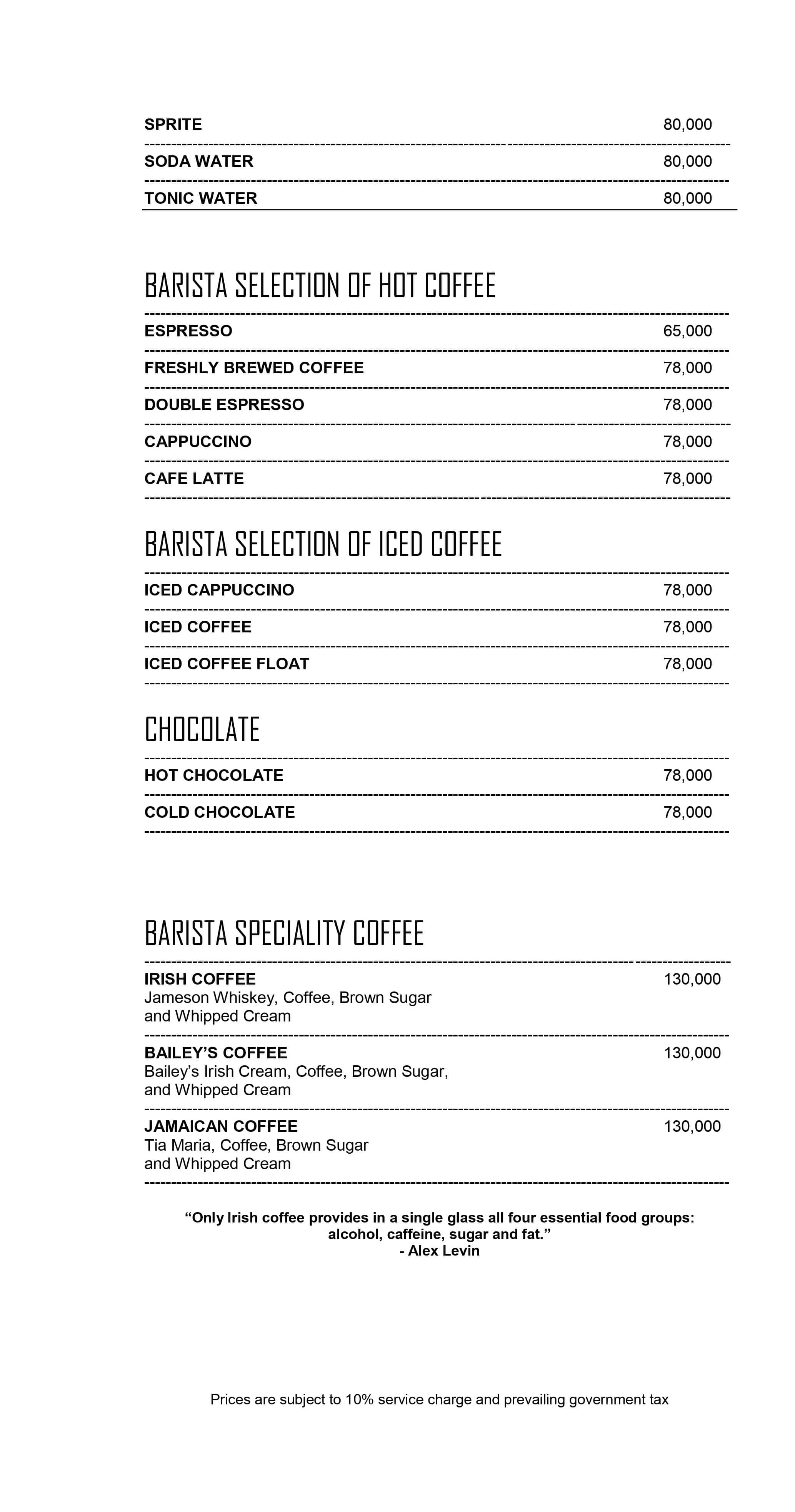 Menu at Lobby Lounge Shangri-La, Jakarta