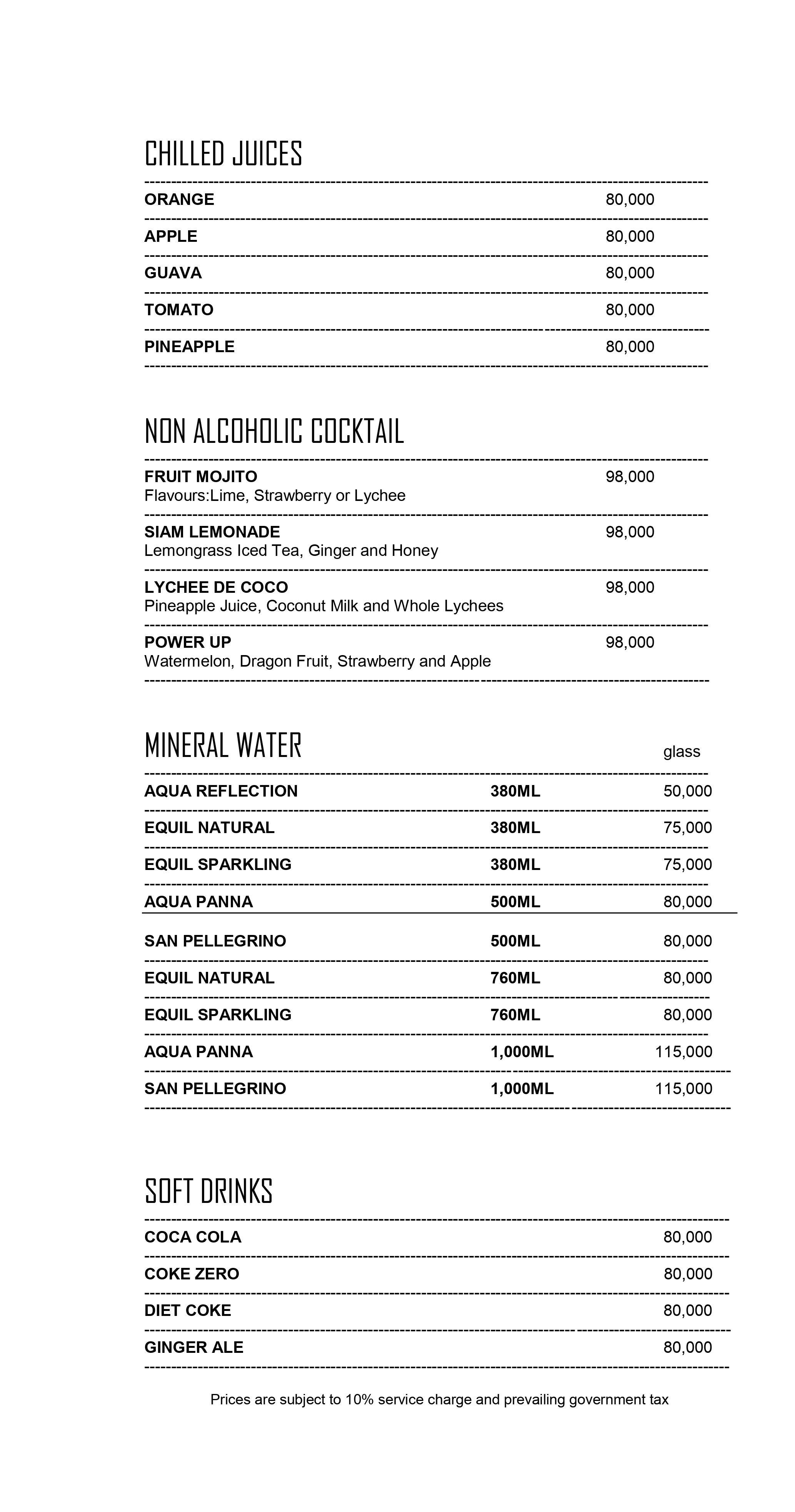 Menu at Lobby Lounge Shangri-La, Jakarta