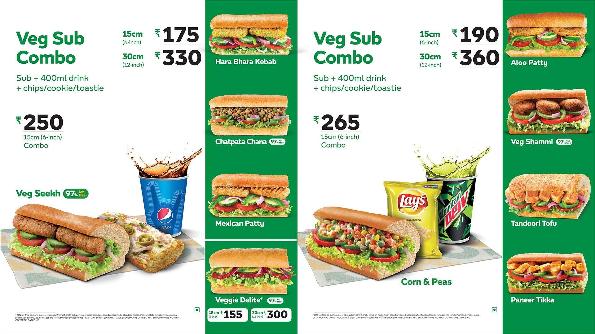 Menu at Subway, Kochi, 4th Floor