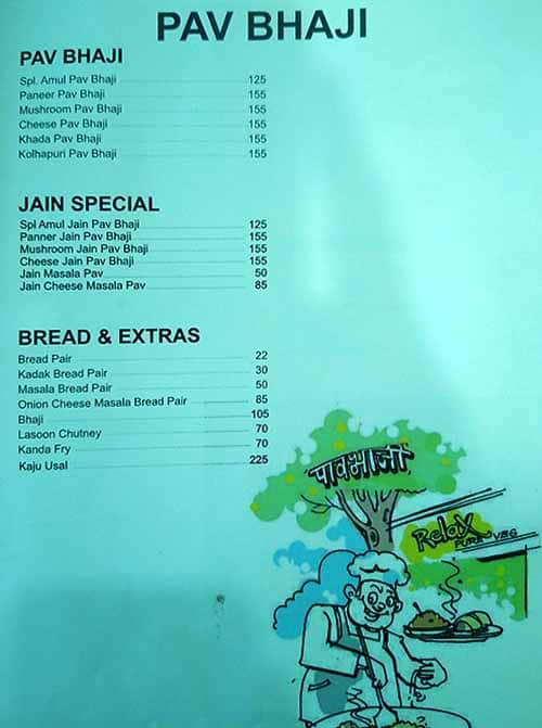 Menu of Relax Pure Veg, Parvati, Pune