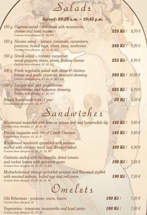 Menu at Municipal House restaurant, Prague