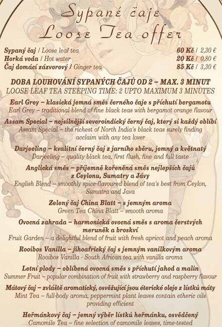 Menu at Municipal House restaurant, Prague