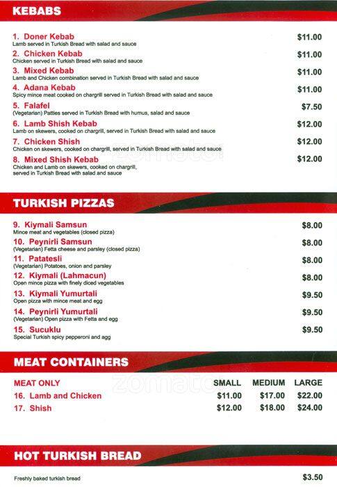 Menu at Melbourne Kebab Station fast food, Coburg