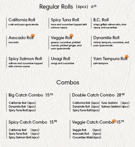 Menu at Big Catch Sushi Bar, Calgary