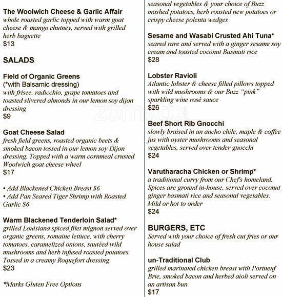 Menu at The Buzz Kitchen + Cocktail pub & bar, Ottawa