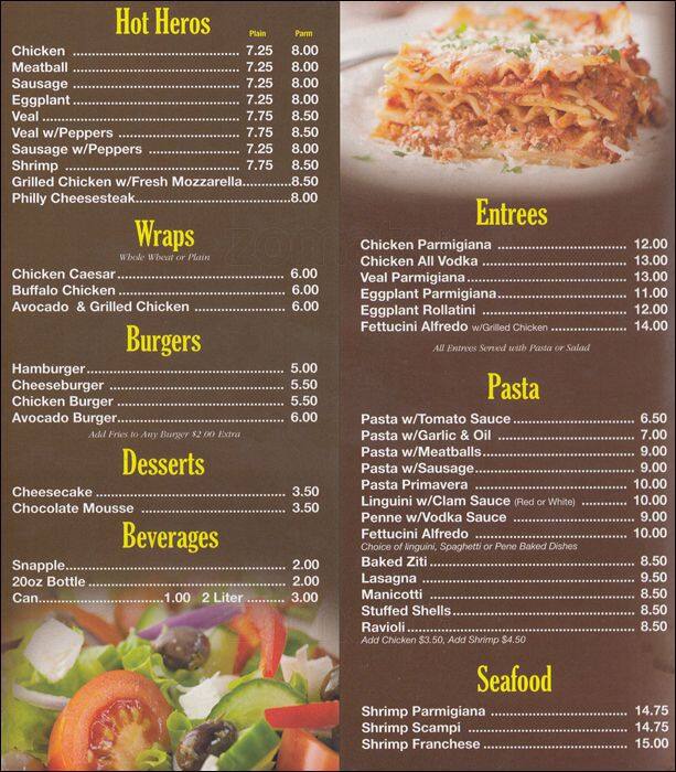 Carta de pizzería Bene pizza, Nueva York