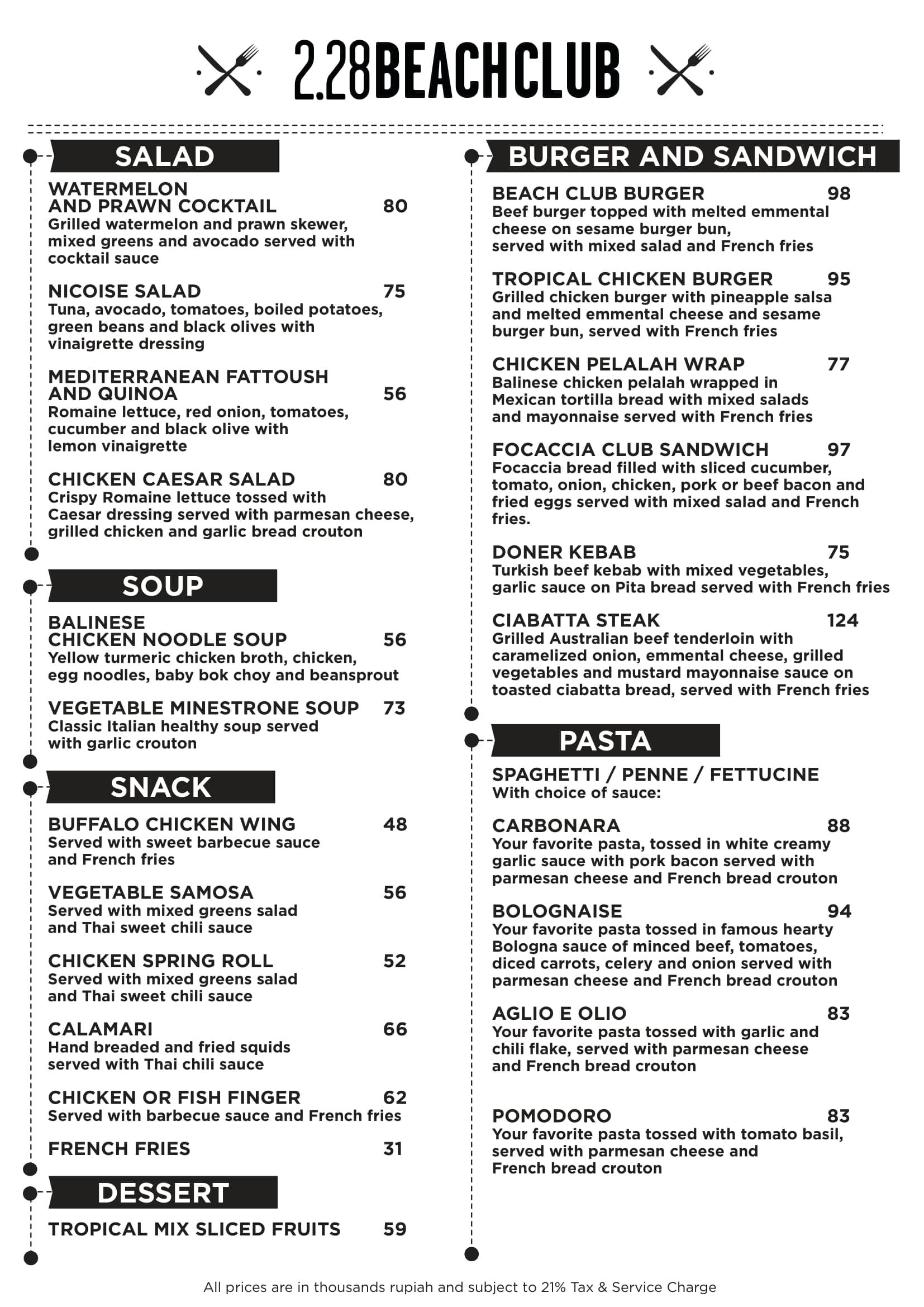 Menu at Beach Club Novotel Nusa Dua, Jimbaran