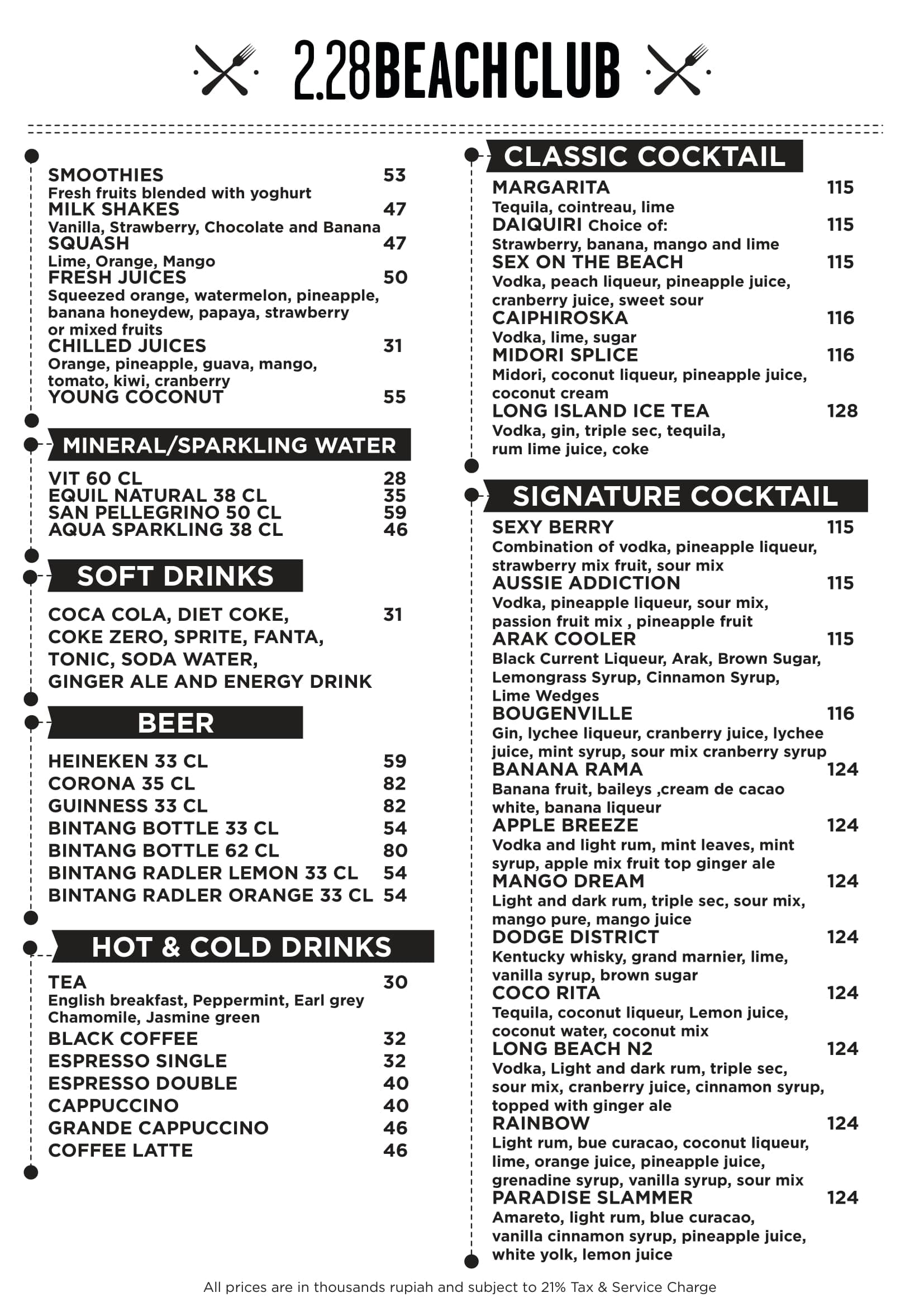 Menu at Beach Club Novotel Nusa Dua, Jimbaran