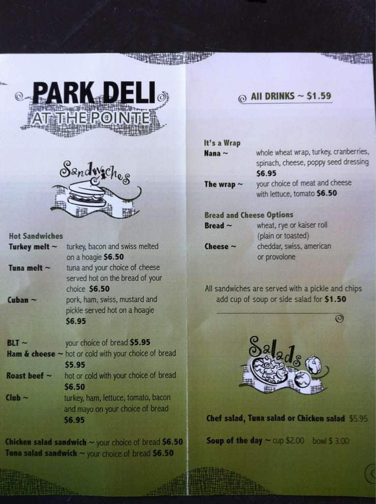 Park Deli At The Pointe Menu, Menu for Park Deli At The Pointe ...