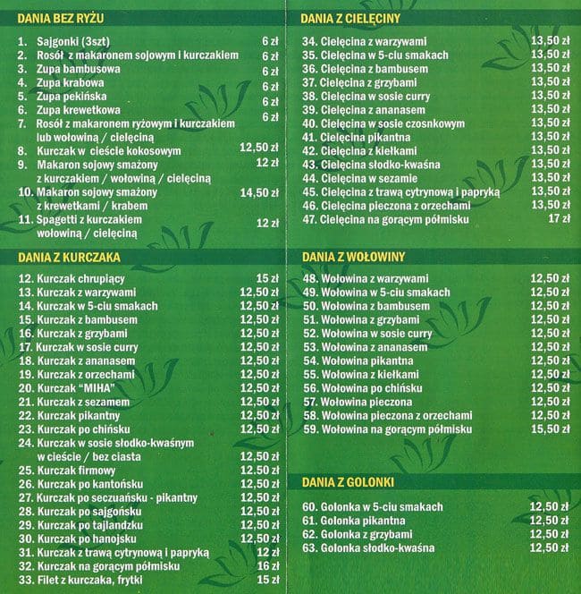 Bar Miha menu, Menu restauracji Bar Miha, Łomianki, Warszawa ...