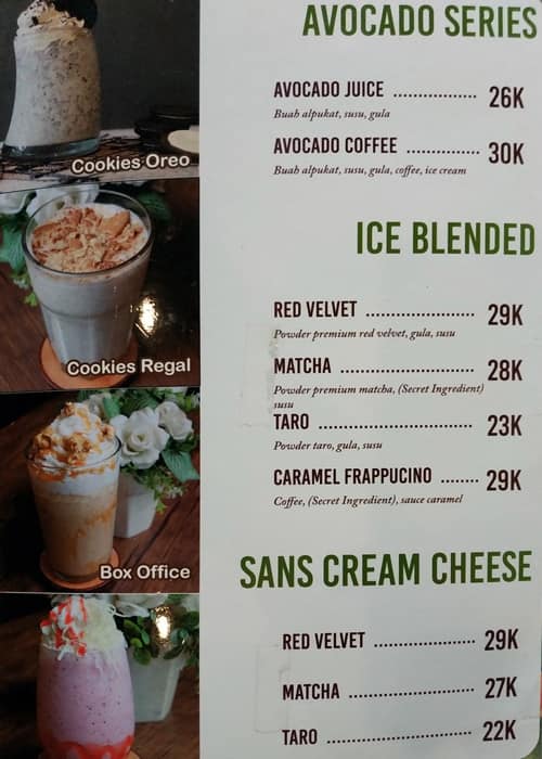 Menu at Sans Kafe cafe, Kelapa Dua