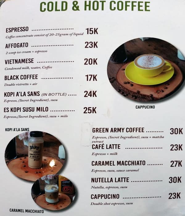Menu at Sans Kafe cafe, Kelapa Dua