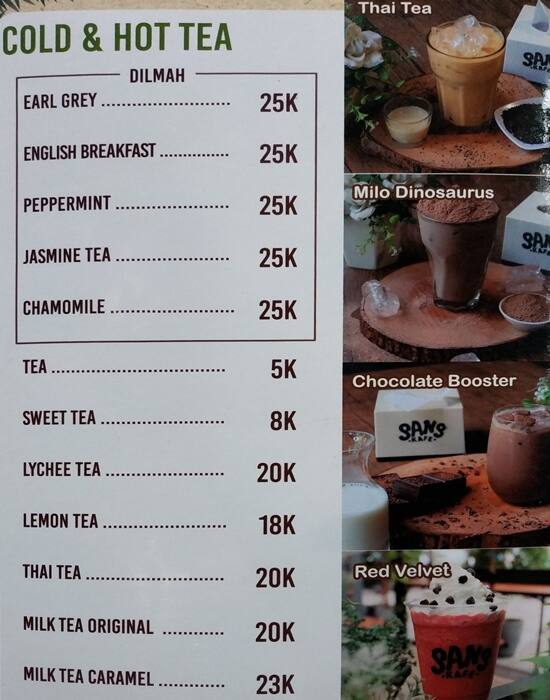 Menu at Sans Kafe cafe, Kelapa Dua
