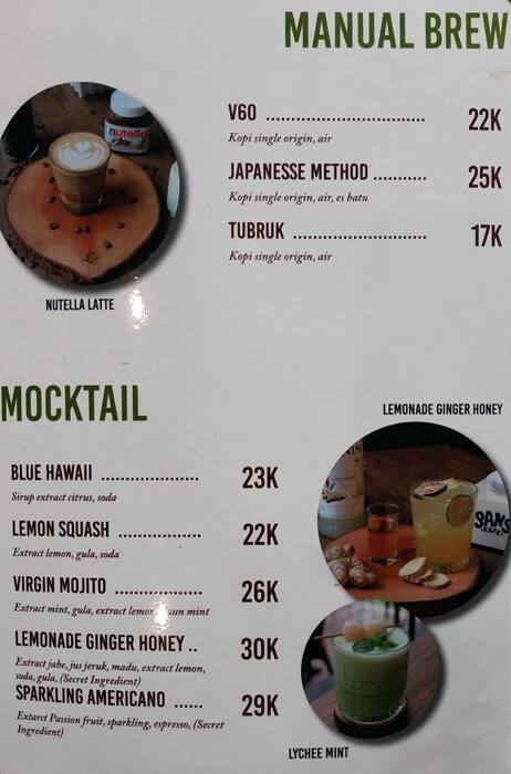 Menu at Sans Kafe cafe, Kelapa Dua