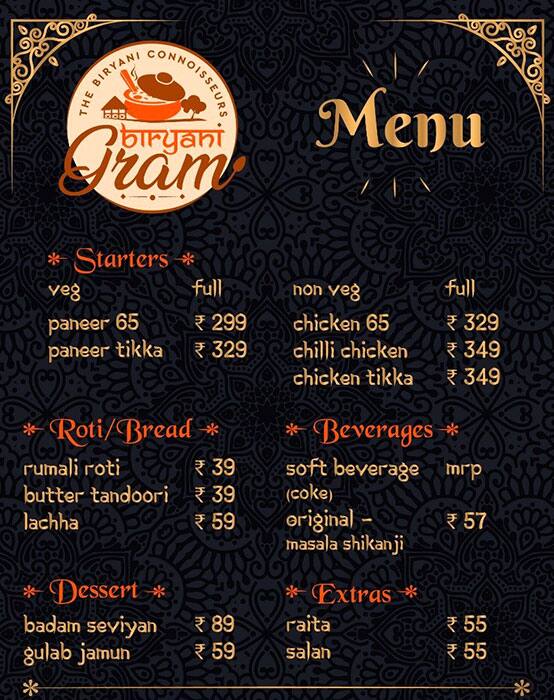 Menu of Biryani Gram, DLF Phase 1, Gurgaon