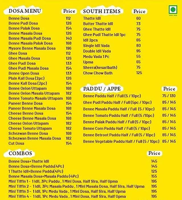 Menu of DVG Benne Dosa Kharadi, Kharadi, Pune