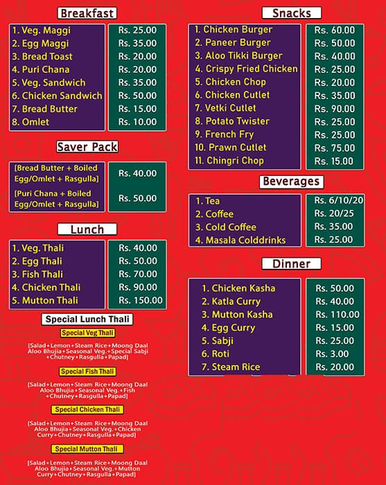 Menu of The Last Food, Sector 5, Salt Lake, Kolkata