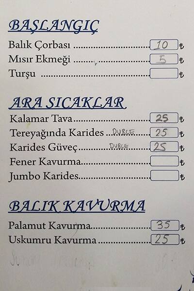 Menu at BİZİM BALIKÇI ( BALIKÇINIZ UMUT), Istanbul, 34755 ...