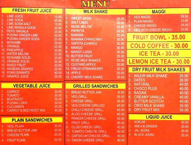 Fresh Juice Junction Menu, Menu for Fresh Juice Junction, Domlur ...