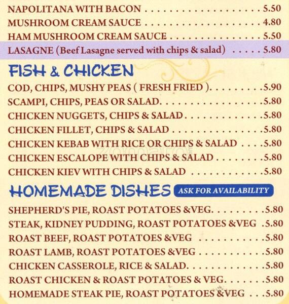 Menu at kent, Maidstone